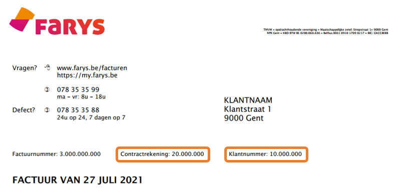 Waar vind ik mijn klantnummer en/of contractrekeningnummer? | Farys