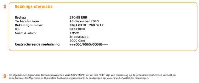 Voorbeeld factuur eigen water - overzichtspagina | Farys