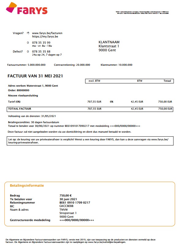Voorbeeld factuur werken - overzichtspagina | Farys