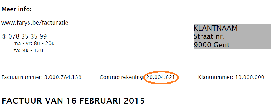 Waar vind ik het nummer van mijn contractrekening? | Farys